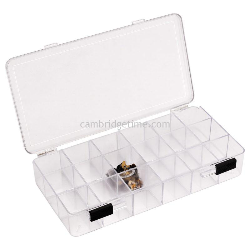 Plastic Box Transparent with 18 Square Compartments and Sliding Lock ...