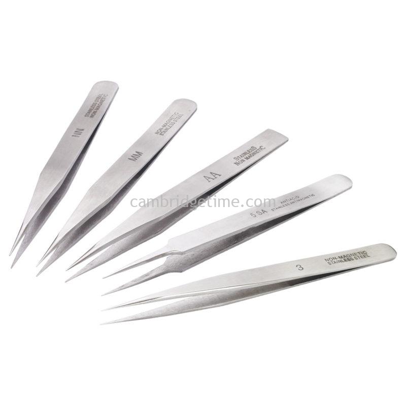 Tweezer Set of 5, Stainless Steel in Plastic Pouch – Cambridge Time Spares